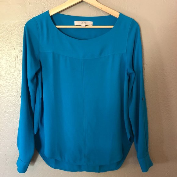Tops | Loft Turquoise Long Sleeve Blouse Xsp | Poshmark